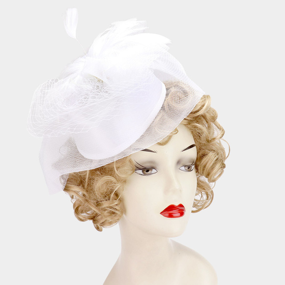 Accessories | Bridal Feather Embellished Mesh Veil Fascinator | Poshmark